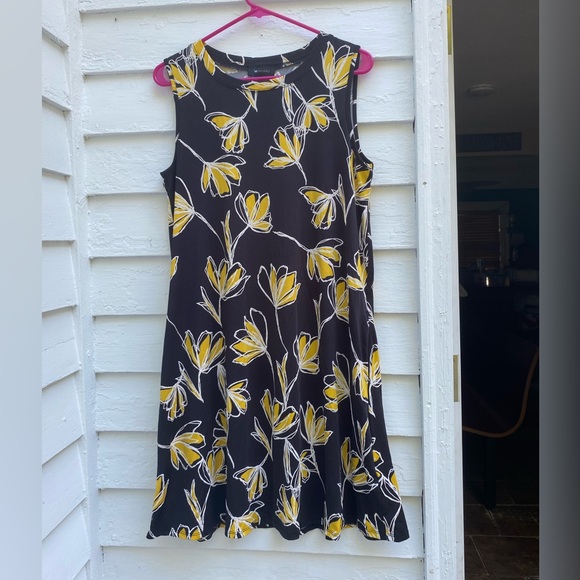 AB Studio | Dresses | Ab Studio Black And Yellow Floral Midi Dress ...